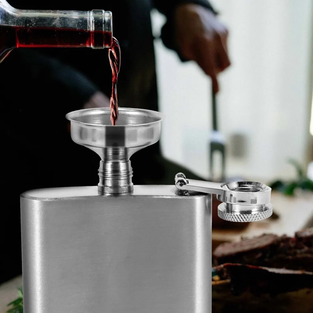 Фляжка с воронкой, 100% герметичная, портативная, для хранения спиртных напитков, набор из нержавеющей стали (серебристый)