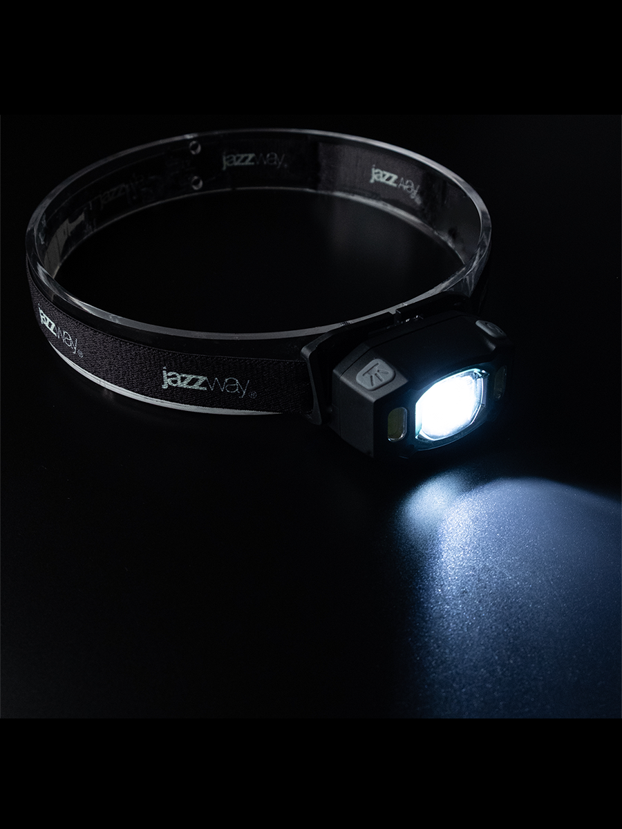 Фонарь налобный Jazzway аккумуляторный, поворротный USB, 6 режимов, до 65м .5036703