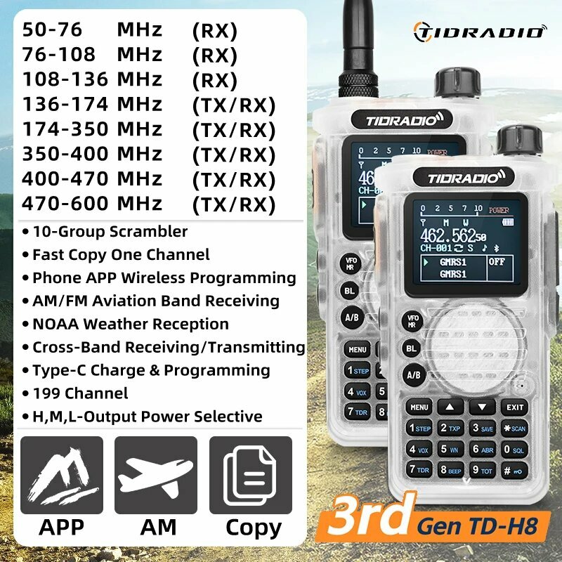 TIDRADIO TD-H8 10W рация, 199 каналов, AM/FM