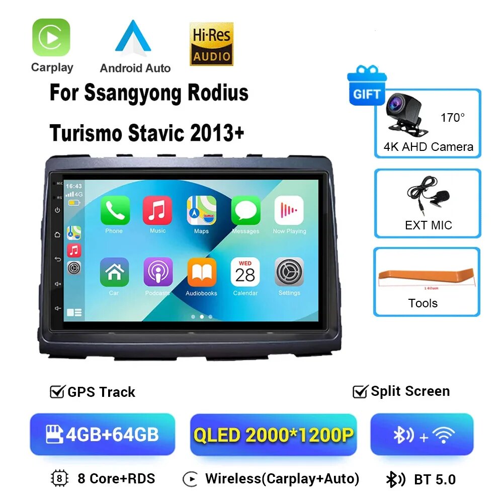 Android 16 Автомагнитола для Ssangyong Rodius Turismo Stavic 2013+ 4G-64G CAM