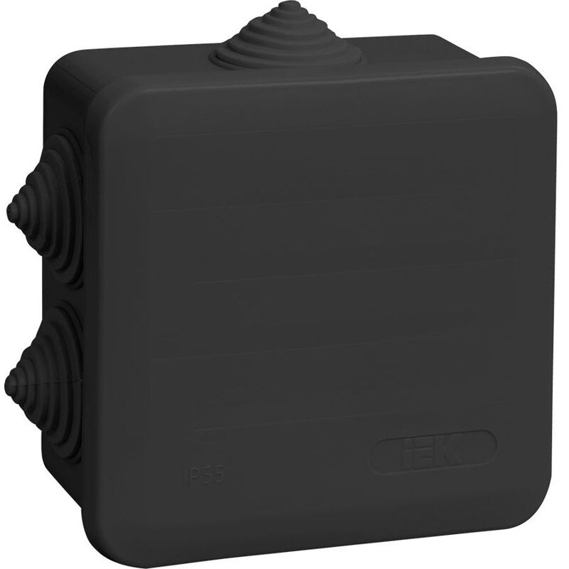 Коробка распаячная КМ41255 для открытой проводки с защелкивающейся крышкой безгалогенная (HF) 100х100х50мм IP44 6 гермовводов черная (RAL 9005), IEK UKO21-100-100-050-K02-44 (48 шт.)