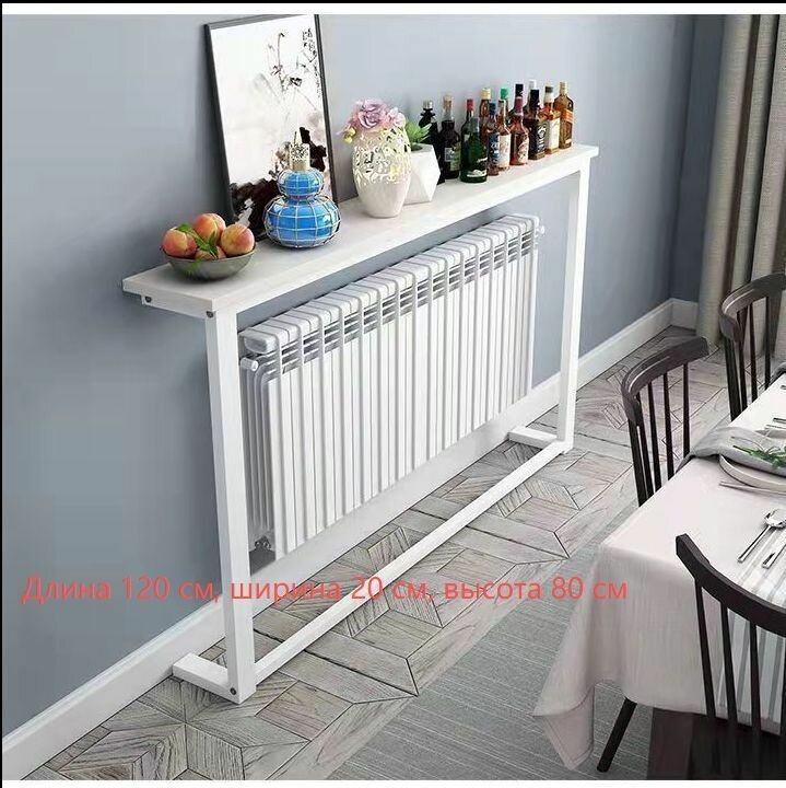 Консольный столик из компактного дерева, расположенный за диваном, Длина 120 см, ширина 20 см, высота 80 см