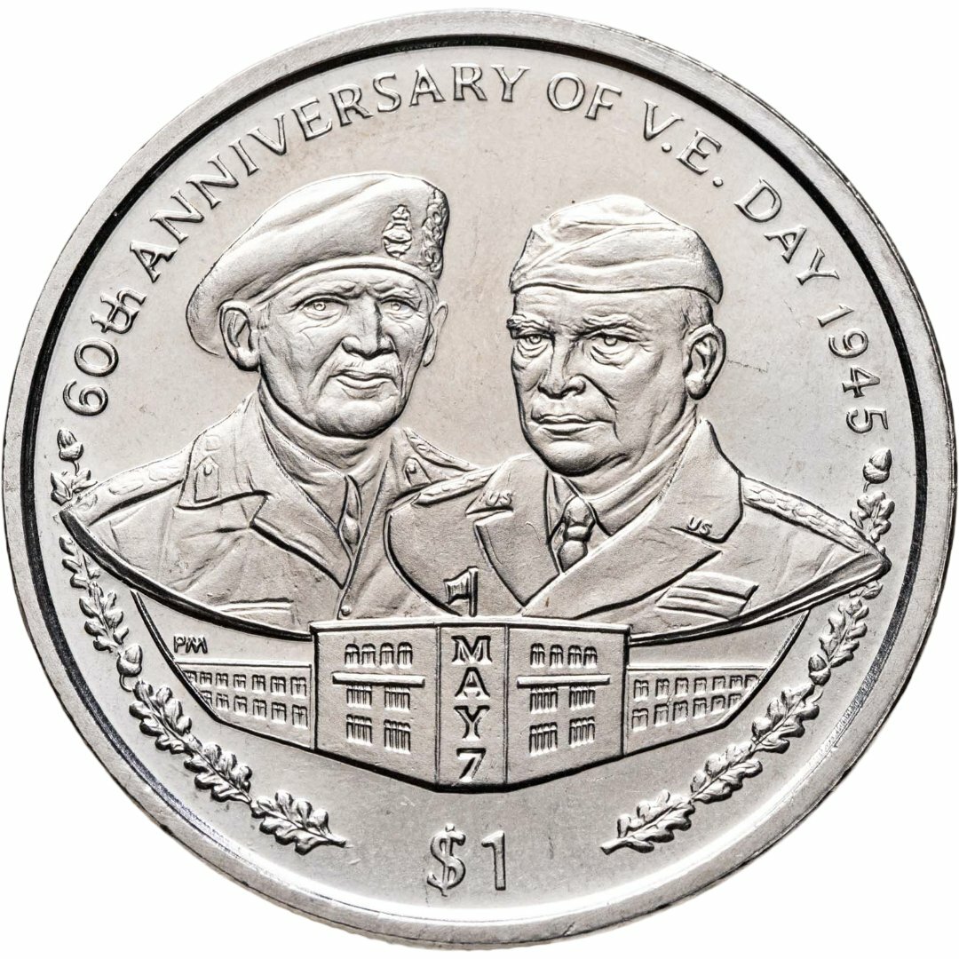 Британские Виргинские острова 1 доллар dollar 2005 "60 лет со дня Победы в Европе", Мельхиор медь-никель, в сохранности BUNC