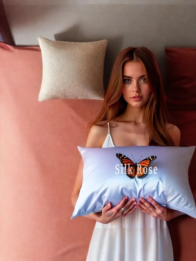 Шелковая наволочка Silk Rose с бабочкой 40x60 см 1 шт из шелка