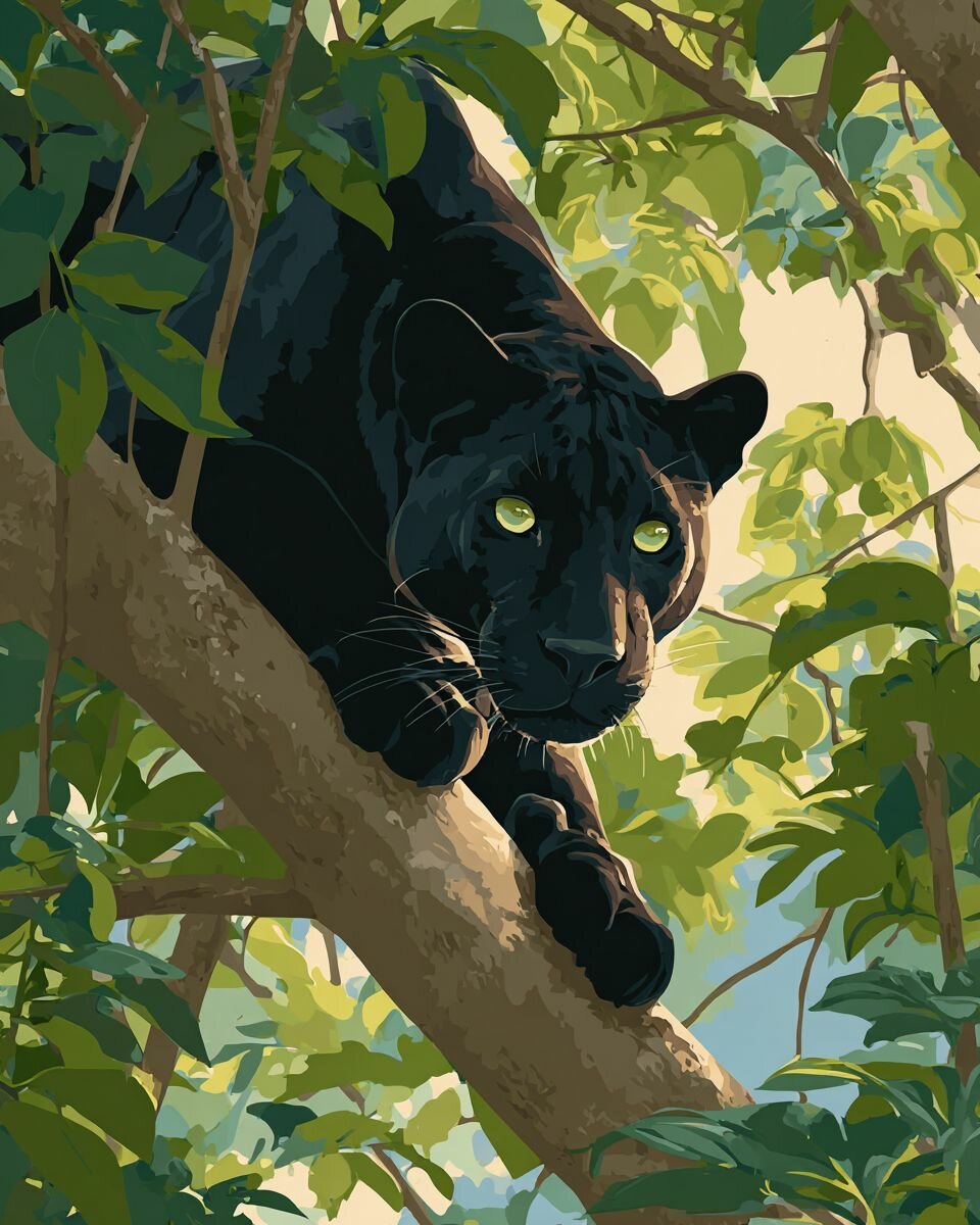 Картина по номерам 40*50 пантера на дереве