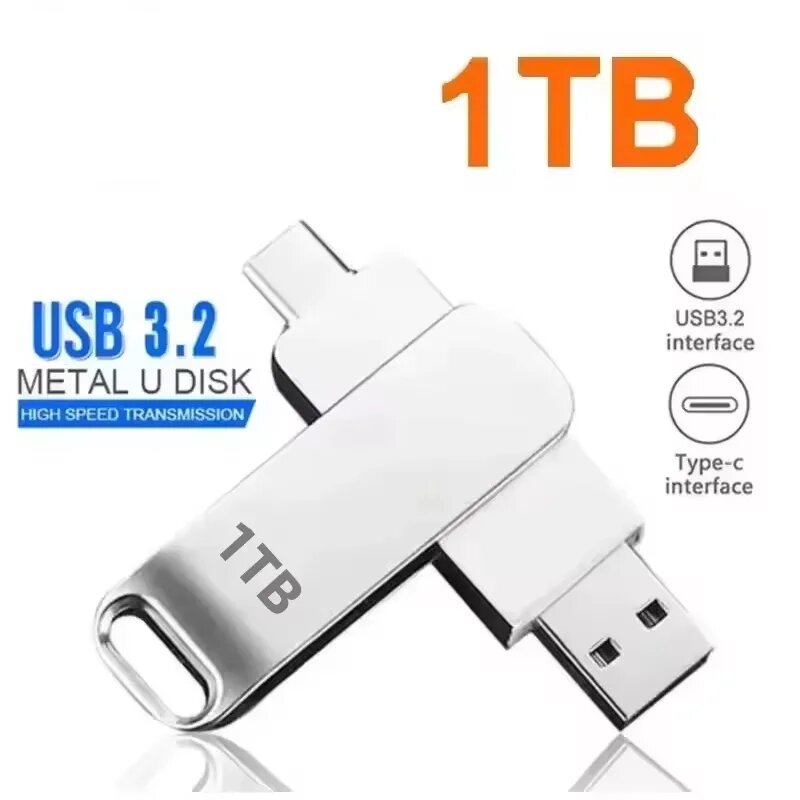 USB-флешка 64 ТБ металлическая водонепроницаемая Type-C Silver-1TB
