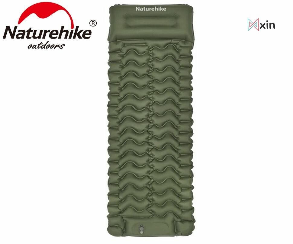 Спальный коврик Naturehike CNK2550WS019 FC01 одноместный с подушкой, с ножным насосом, зеленый