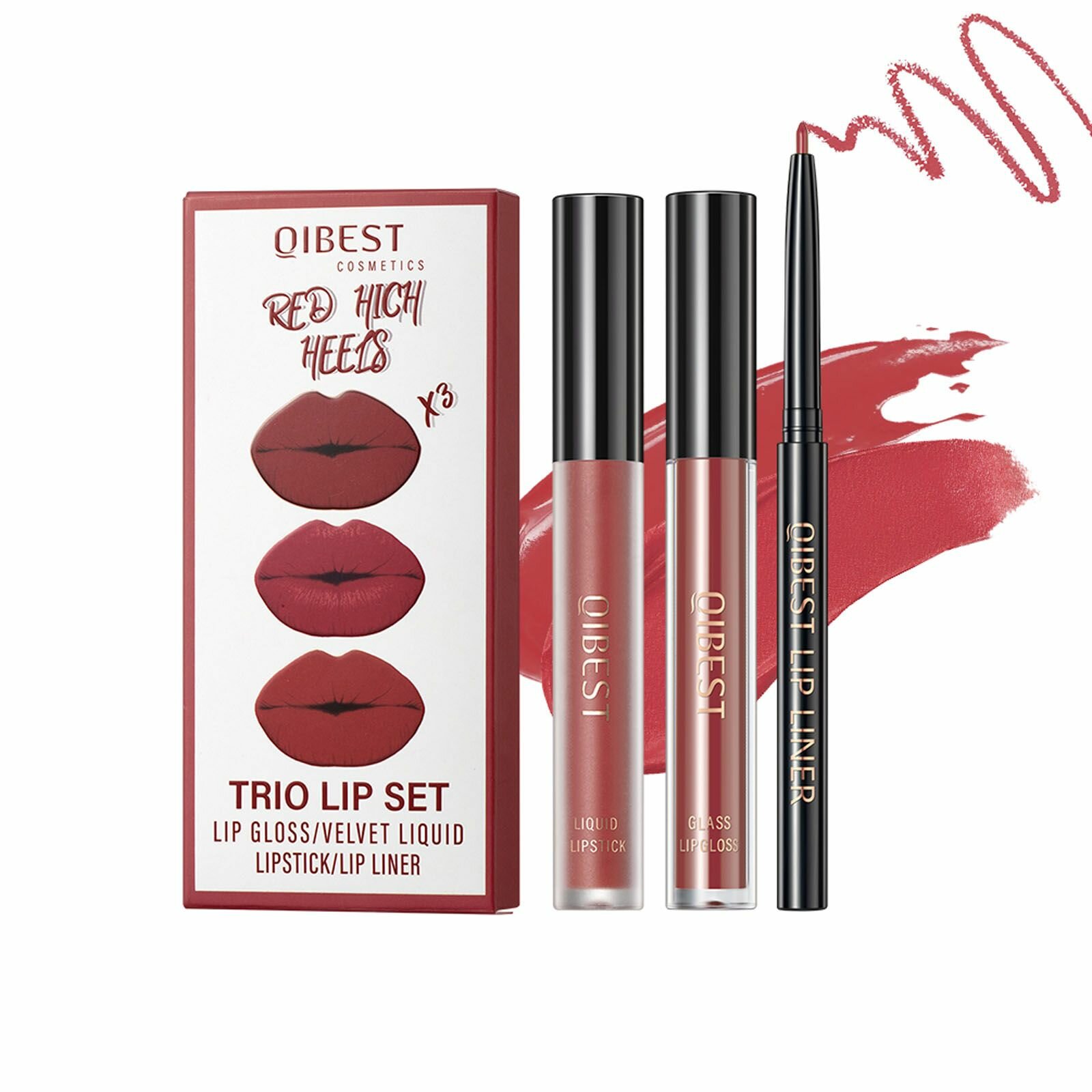 3-в-1 Lip Liner Cencil Gloss Commine Mameaup Makeup Hipstick Водонепроницаемый комплект