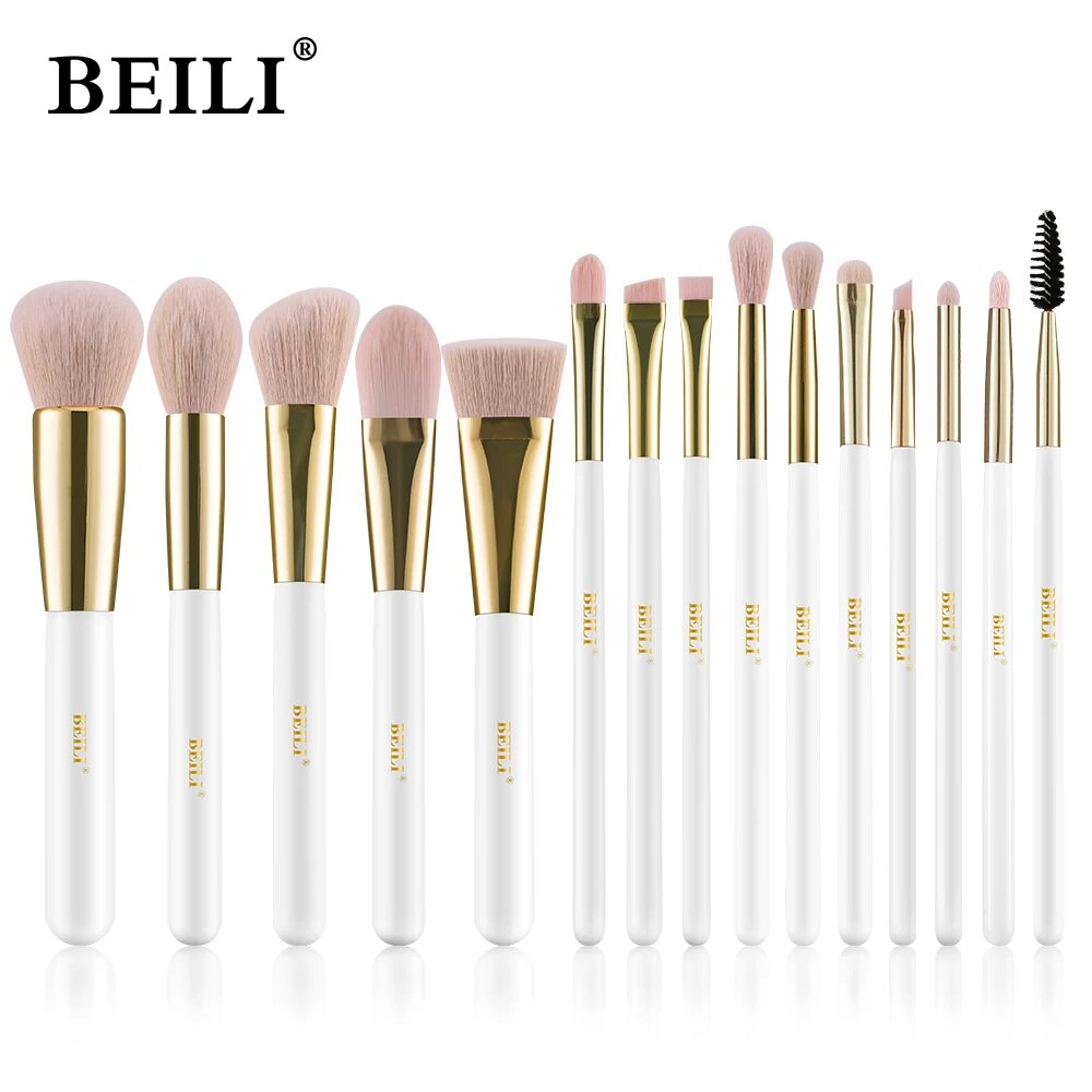 BEILI Белые золотые кисти для макияжа 12-30 шт WG-15pcs