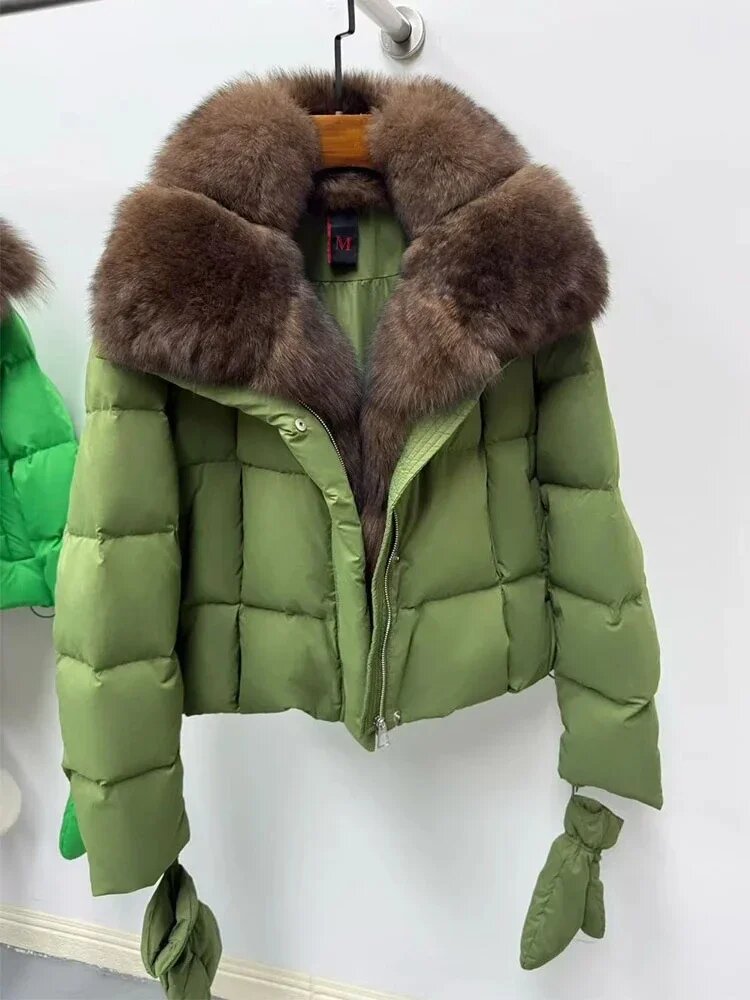 Женская Повседневная Теплая Куртка Из Натурального Меха Лисы С Воротником Из Гусиного Пуха, Короткая, На Молнии