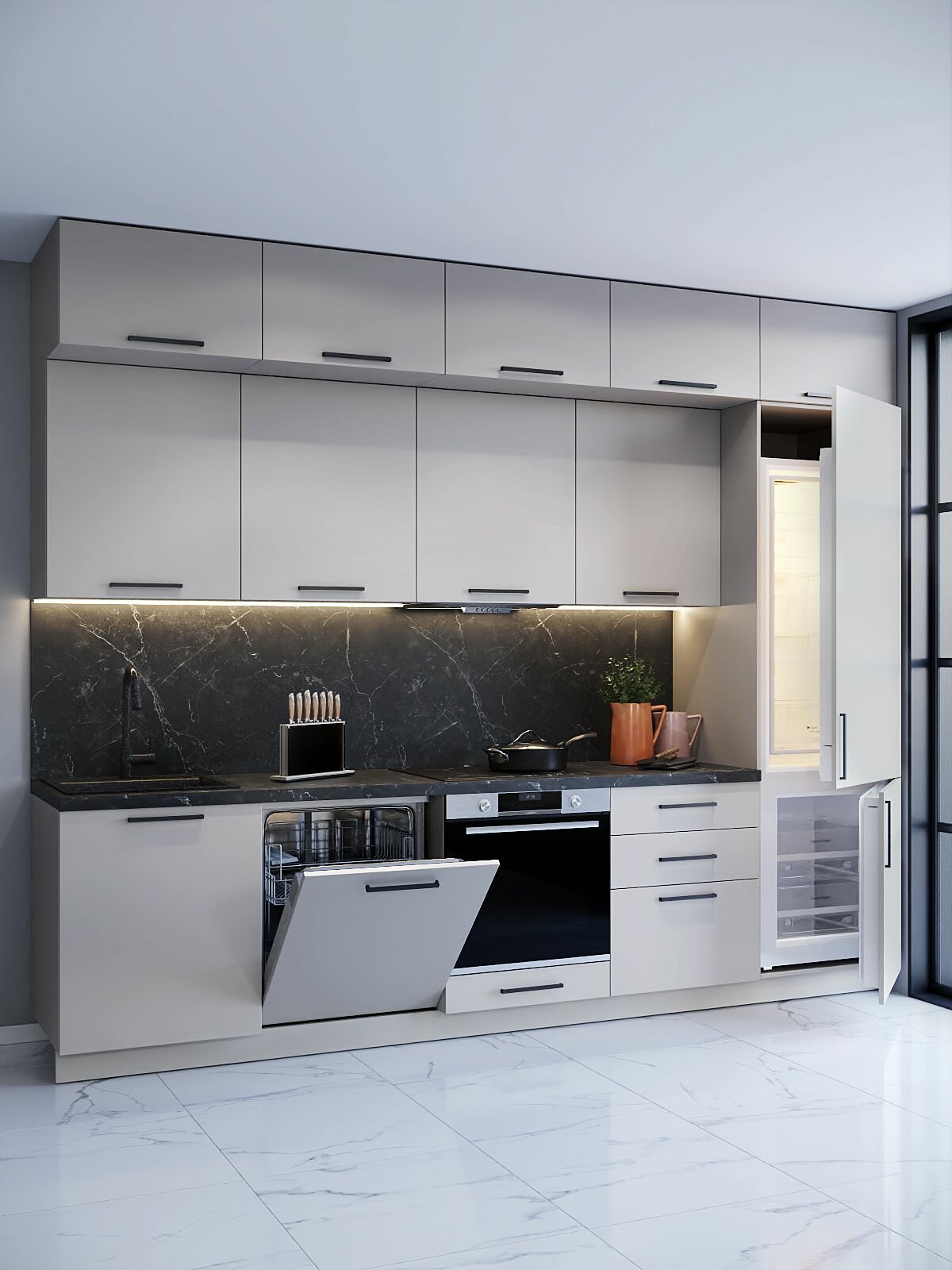 Кухонный гарнитур Миксы №3 ЛДСП, Кашемир со столешницей черный гранит 3.0 м