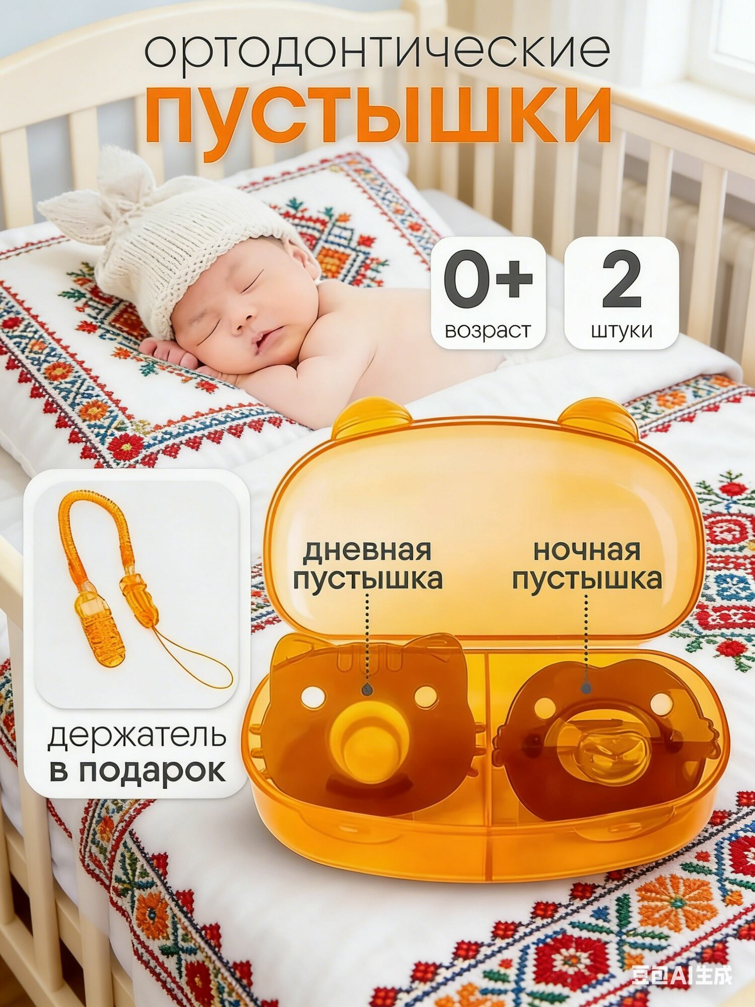 Набор пустышек "День и Ночь" из силикона, от 0+ меc, Тhyseed, набор из 2 шт
