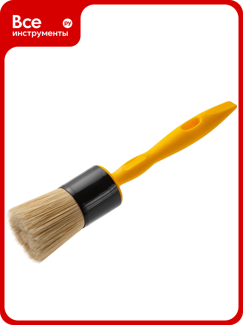 Кисть Акор натур. щетина 40мм КР-40, 40мм, пластиковая рукоять, натуральная щетина, круглая форма