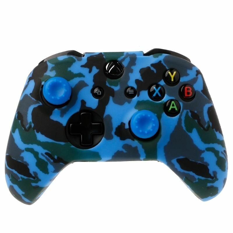 Чехол-кейс с силиконовым покрытием в камуфляжном стиле для геймпада Xbox One X/S с 2 накладками на джойстик, Синий