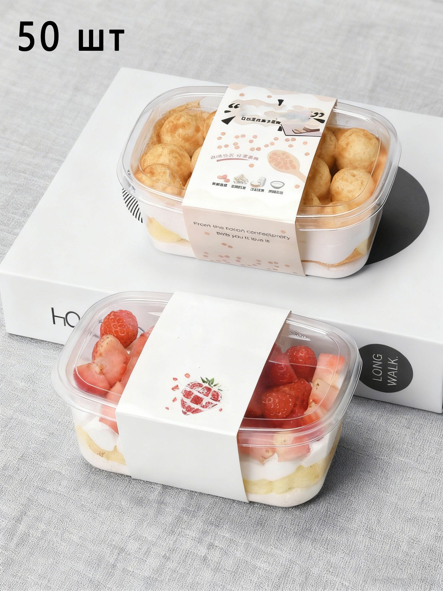 50 квадратных коробок для торта, 280 мл каждая, одноразовые прозрачные контейнеры для еды