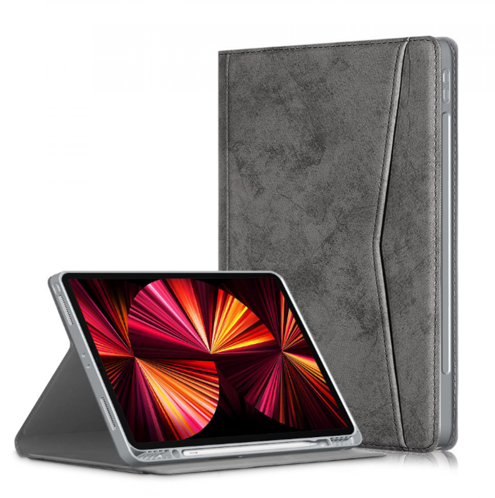 Защитный чехол MyPads Retro Premium для Apple iPad Pro 12,9 2020/2021 из эко-кожи с отделением для карт серый