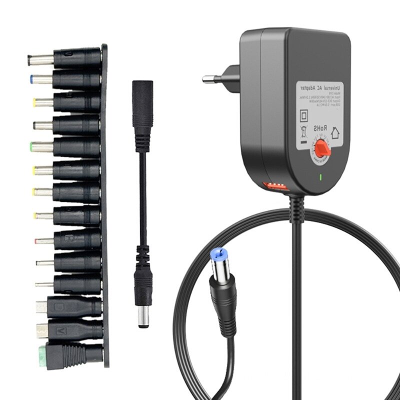 36 Вт Зарядный Адаптер 3-12 В С Регулируемым Зарядным Устройством от AC100-240V до DC5521 со Сменным Наконечником