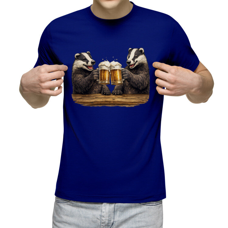 Мужская футболка «Барсучий тост с кружками пива» (синий, 2XL)