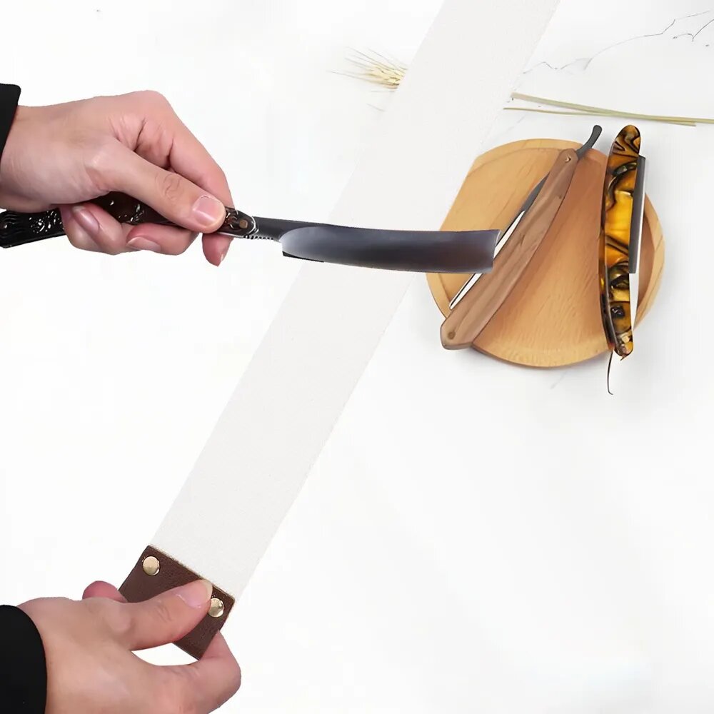 Бежевая холщовая точильная полировочная ткань для заточки опасных бритв