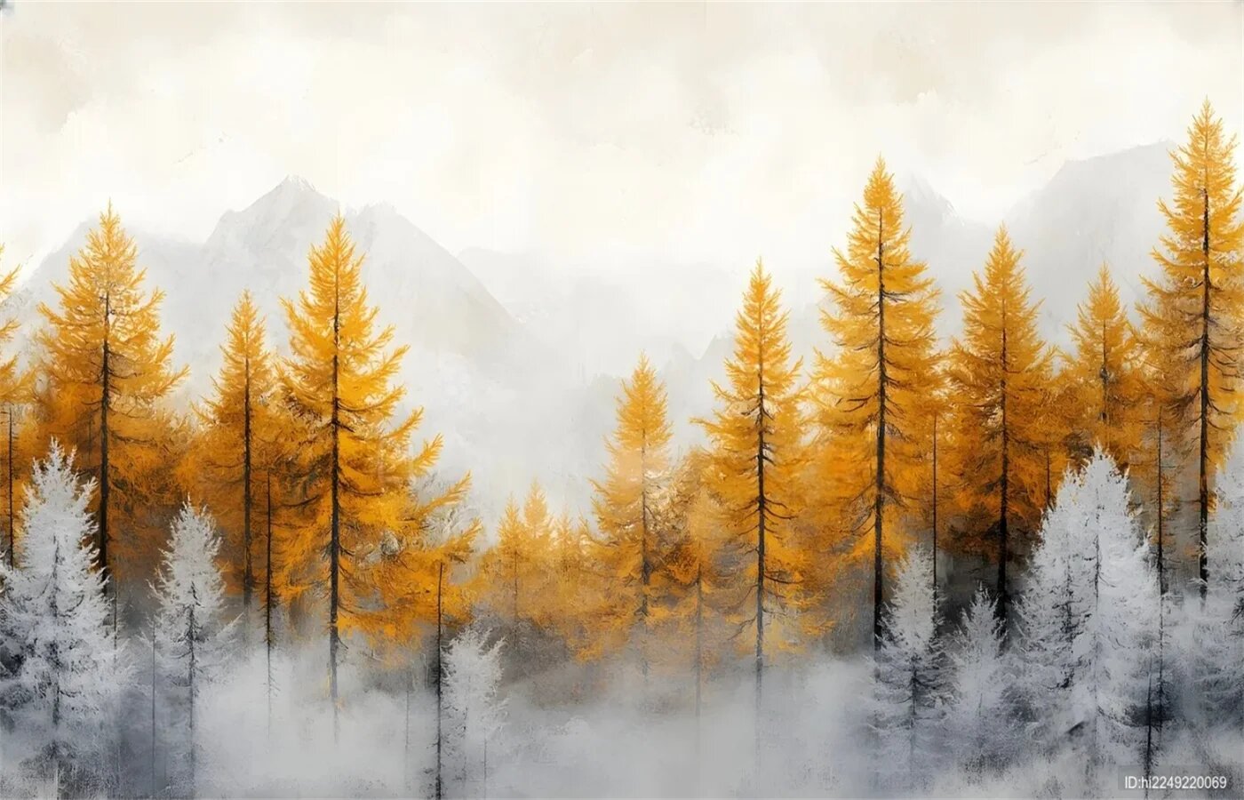 Шелковые обои Beibehang «Туманный лес, горы» 01, Canvas material