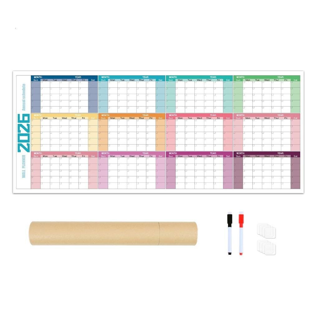 Ежегодный стираемый настенный календарь на 2026 год, Цвет