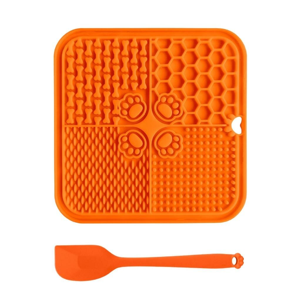 Принадлежности для домашних животных, коврик для вылизывания корма, посуда для кормления домашних животных, коврик для медленного приготовления корма для собак, салфетка-оранжевый коврик + оранжевый скребок