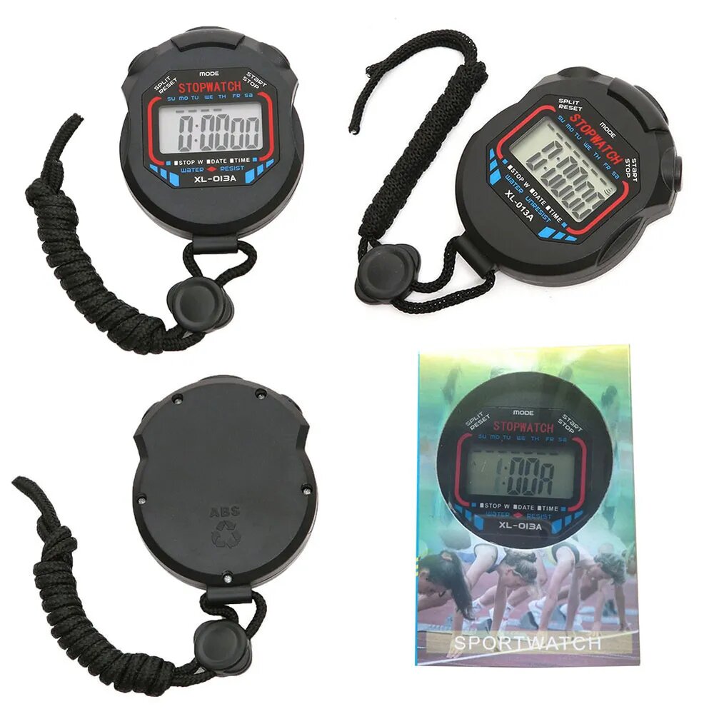 Электронный секундомер с функцией таймера, водостойкий, с ремешком и отображением времени и даты