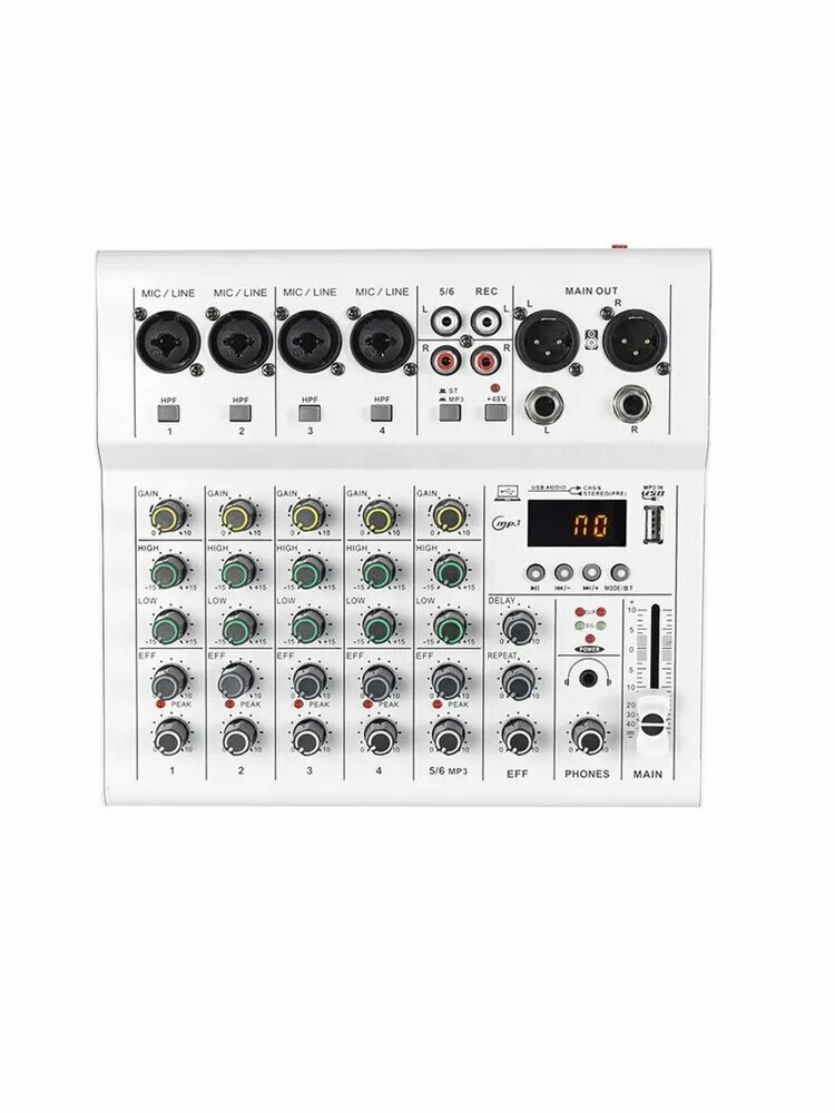 6-канальный мини микшер, звуковой интерфейс, DJ контроллер, для студии, прямой трансляции, караоке, 48V фантомное питание, встроенный гитарный усилитель, Bluetooth, MP3 плеер