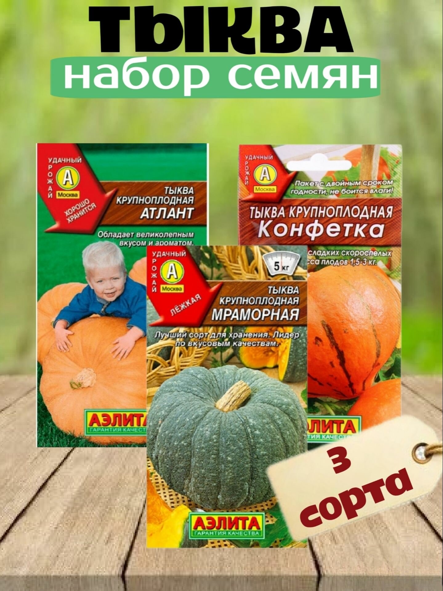 Набор семян Тыква 3 сорта, 3 пачки