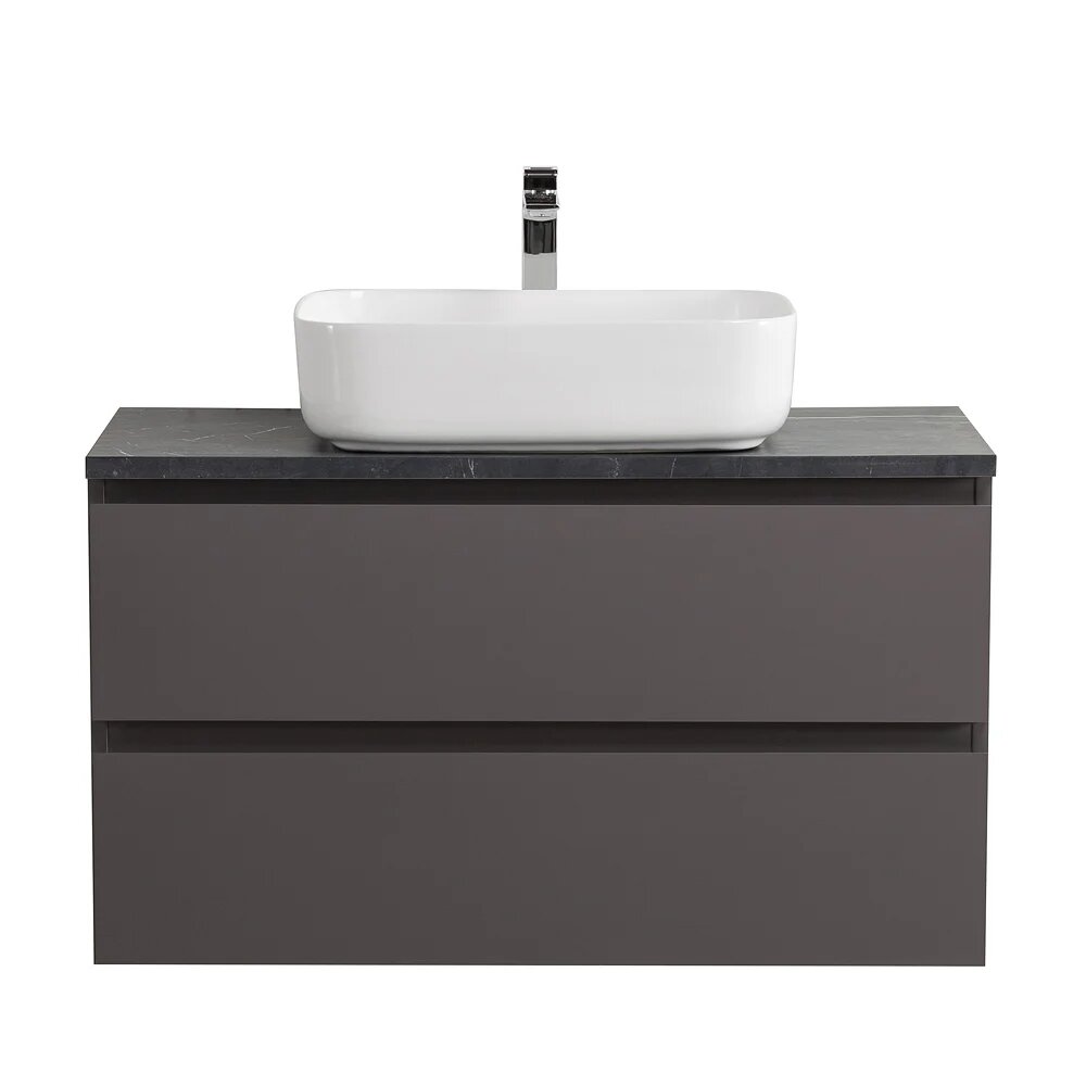 Тумба под раковину со столешницей BelBagno Kraft 100 подвесная, серая, матовая, из МДФ, тумба для ванной, с ящиками