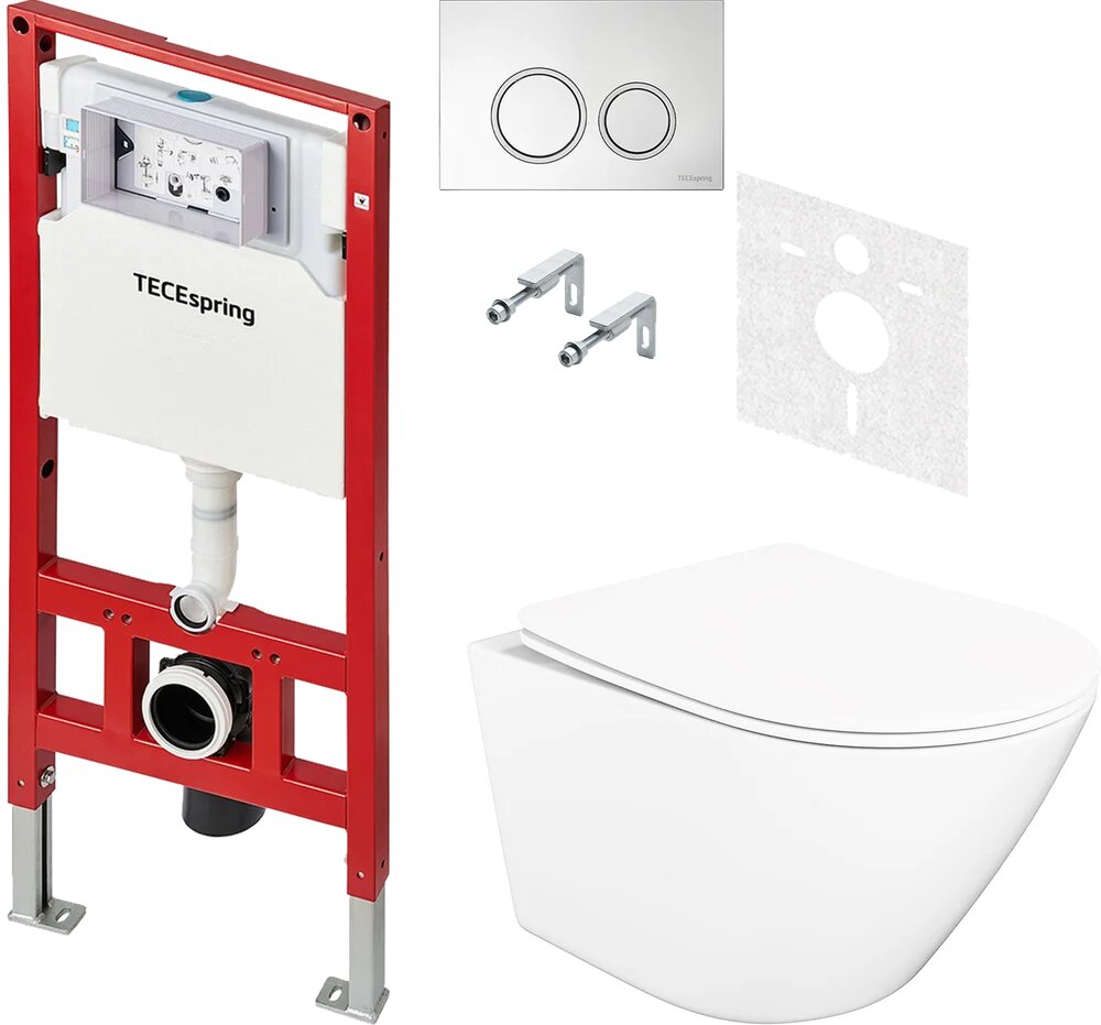 Комплект 2 в 1 Унитаз подвесной STWORKI Кронборг S28401WH / Инсталляция с кнопкой TECE TECEspring S401101