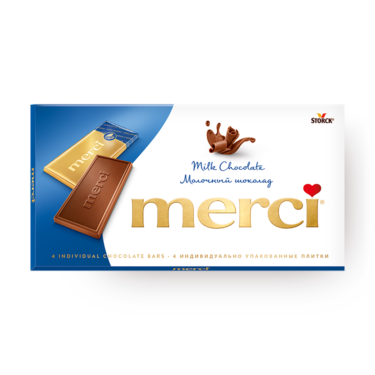 Шоколад молочный Merci, порционный, 100 г, 4 индивидуально упакованные плитки