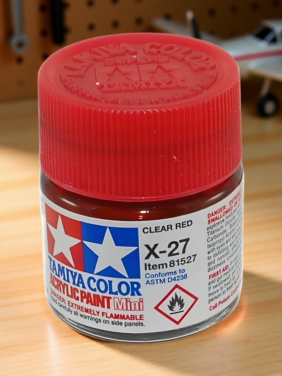 X-27 Clear Red (Полупрозрачный Красный) акриловая краска, 10 мл.