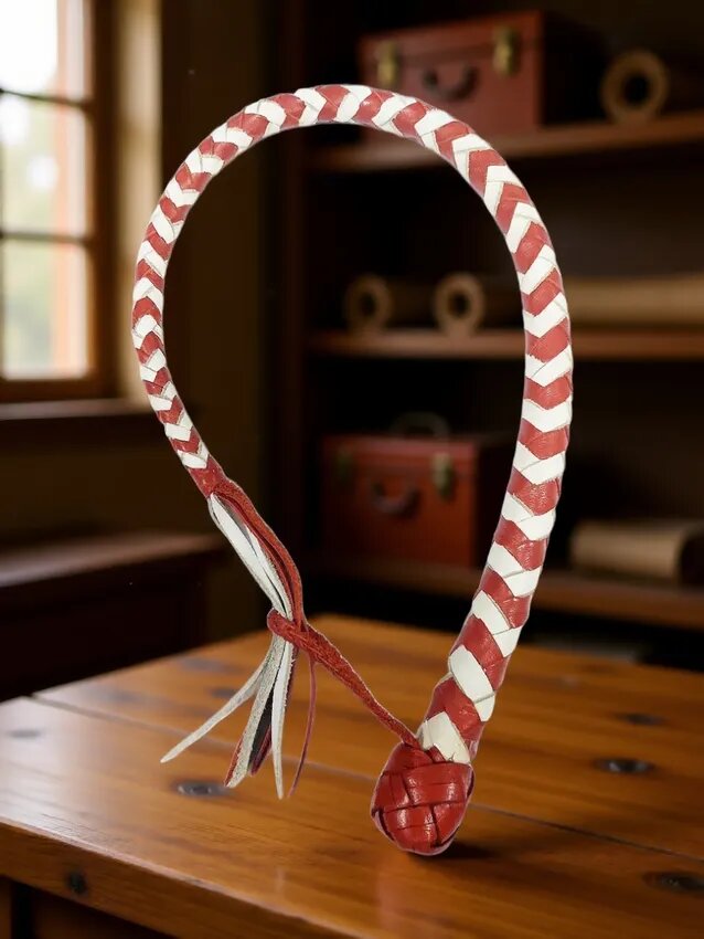 Кнут плетеный Sitabella, с кожаными хлопушками на конце кнута, белый, 85 см