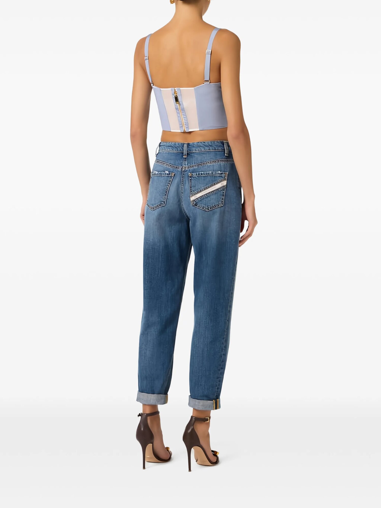 Топ Elisabetta Franchi Striped pleats top, размер 42, синий — фото 1