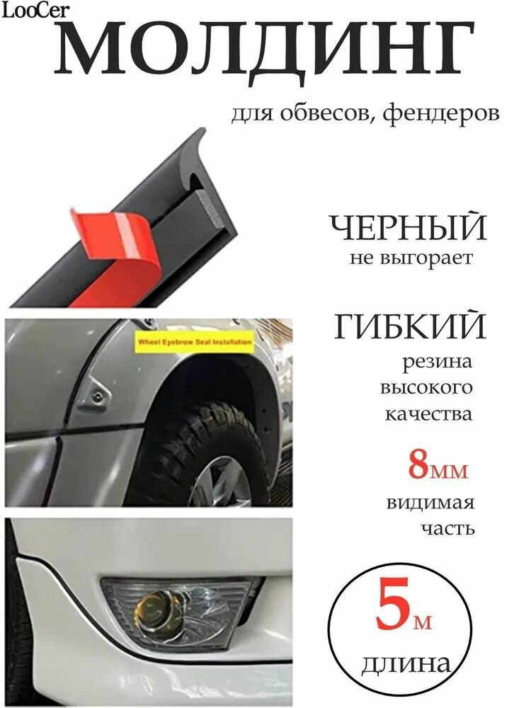 Самоклеящийся молдинг-уплотнитель 8 мм для расширителей арок и обвесов, черный, универсальная резинка для авто – герметизация и защита кузова