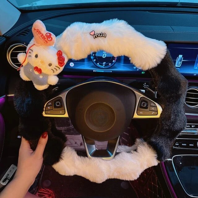 Чехол на руль автомобиля Hello Kitty в стиле аниме, плюшевый нескользящий чехол Sanrio Pochacco, симпатичное украшение для машины, подарок для девочки