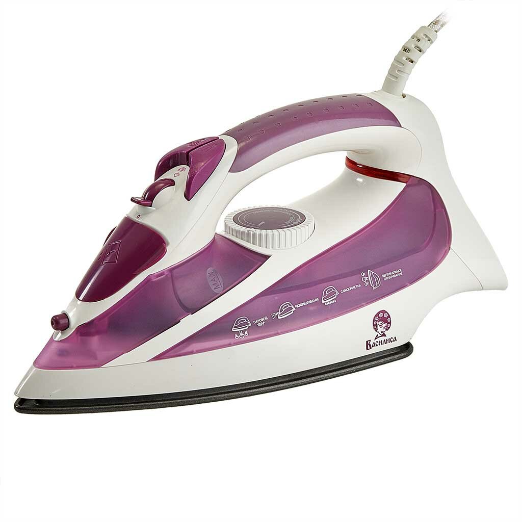 Утюг электрический Василиса У3-2000 с вертикальным отпариванием, белый с сиреневым