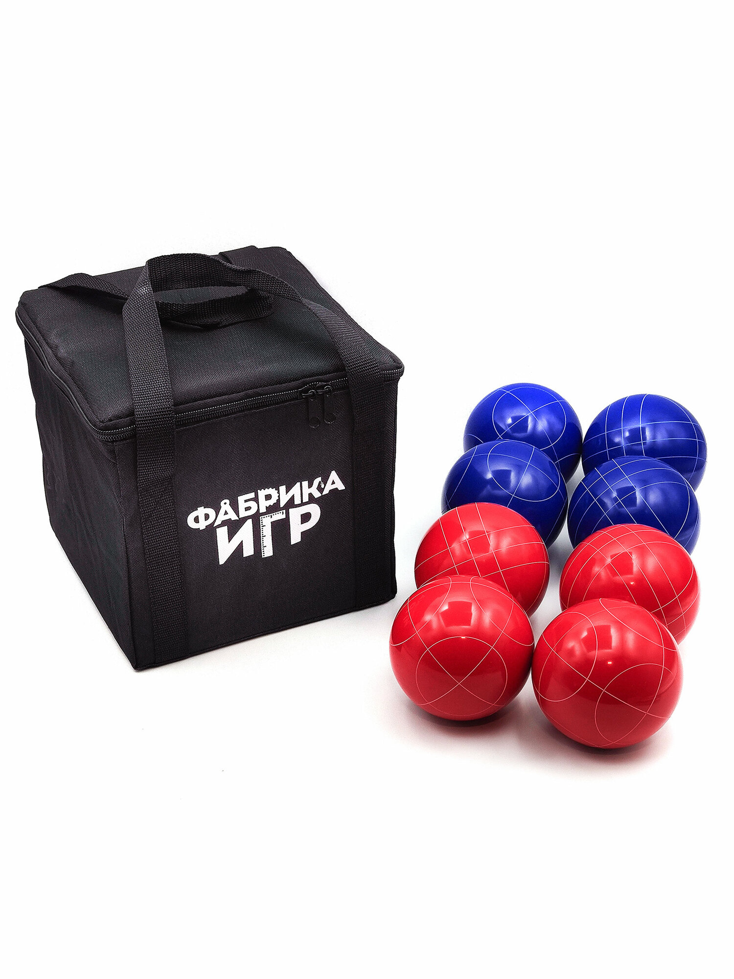 Петанк из смолы Фабрика Игр спортивная игра для улицы Бочча, 8 шаров 100 мм, глянцевые, красные, синие, в сумке