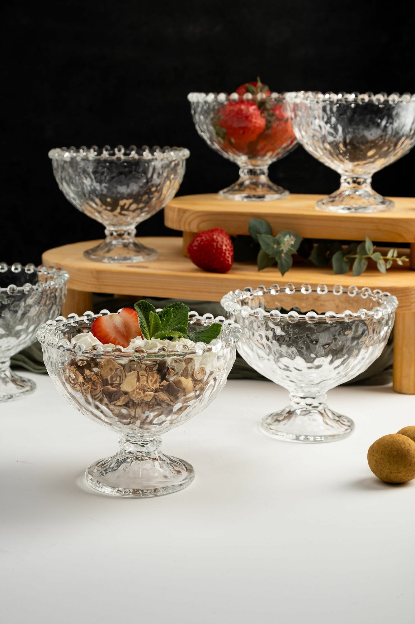 Набор сервировочных ваз 6шт. креманки стекло в подарочной упаковке/Ваза на ножке для десерта /Розетка