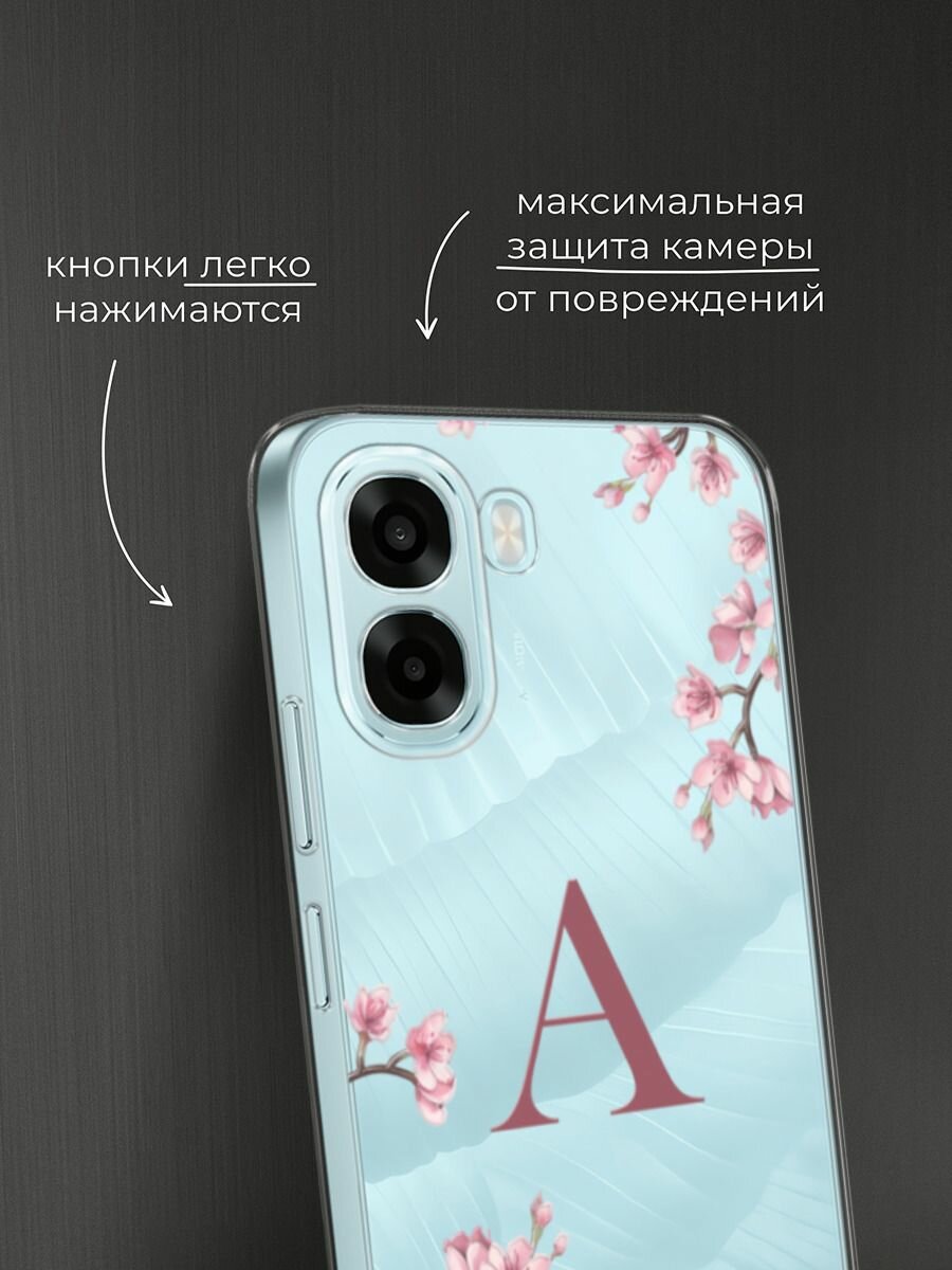 Силиконовый чехол на Oppo A6x / Оппо A6x с принтом Буква A сакура — фото 1