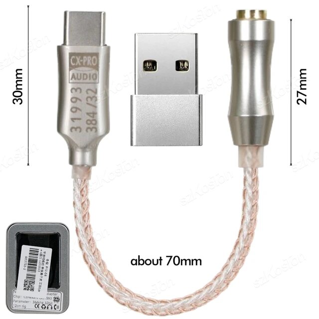 CX31993 HiFi USB Type-C на 3,5 мм усилитель для наушников, ЦАП, аудиодекодер, усилитель для внутриканальных наушников, адаптер для мобильного телефона, преобразователь Type-C, 32-бит/384 кГц