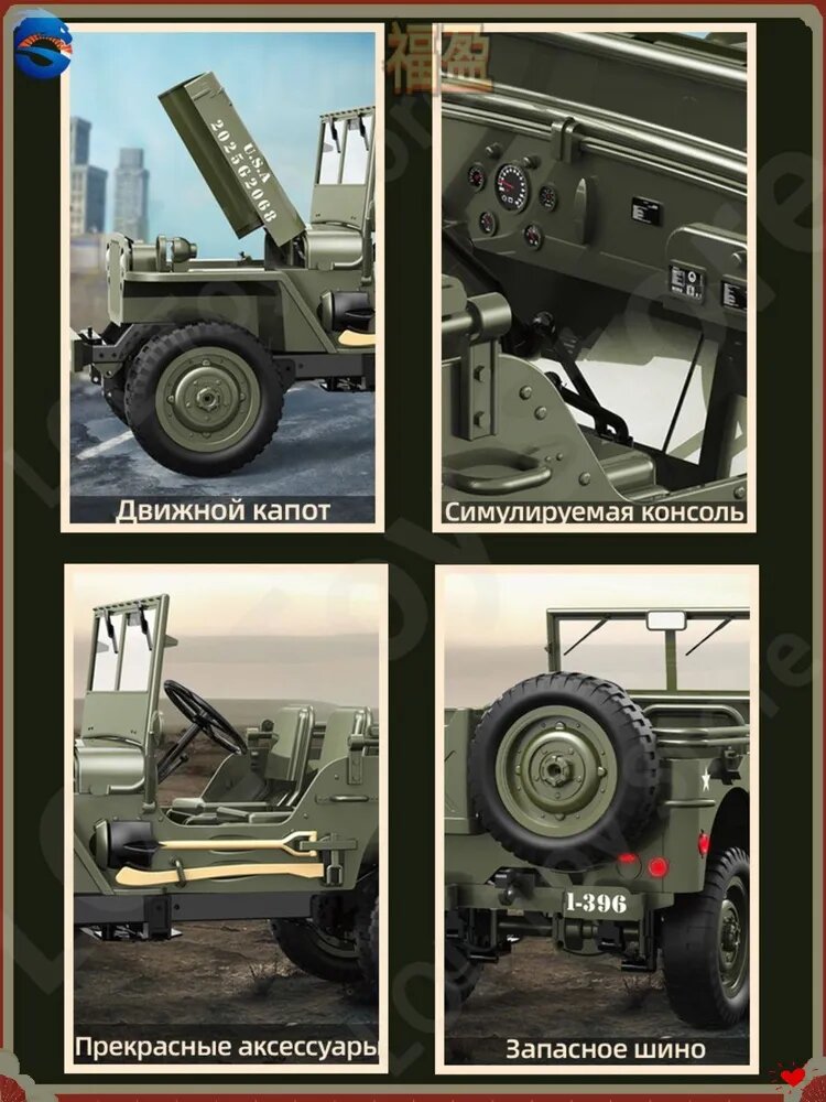 Радиоуправляемая модель Jeep Willys 1/10 Green, дистанционное управление, 3000 mAh — фото 1