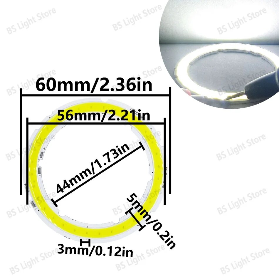 LED кольцо 60mm, Белый, 6W Cold White