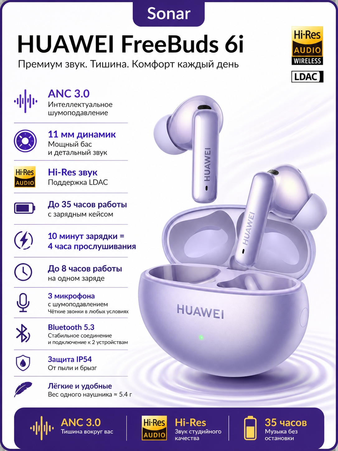 HUAWEI FreeBuds 6i TWS беспроводные наушники