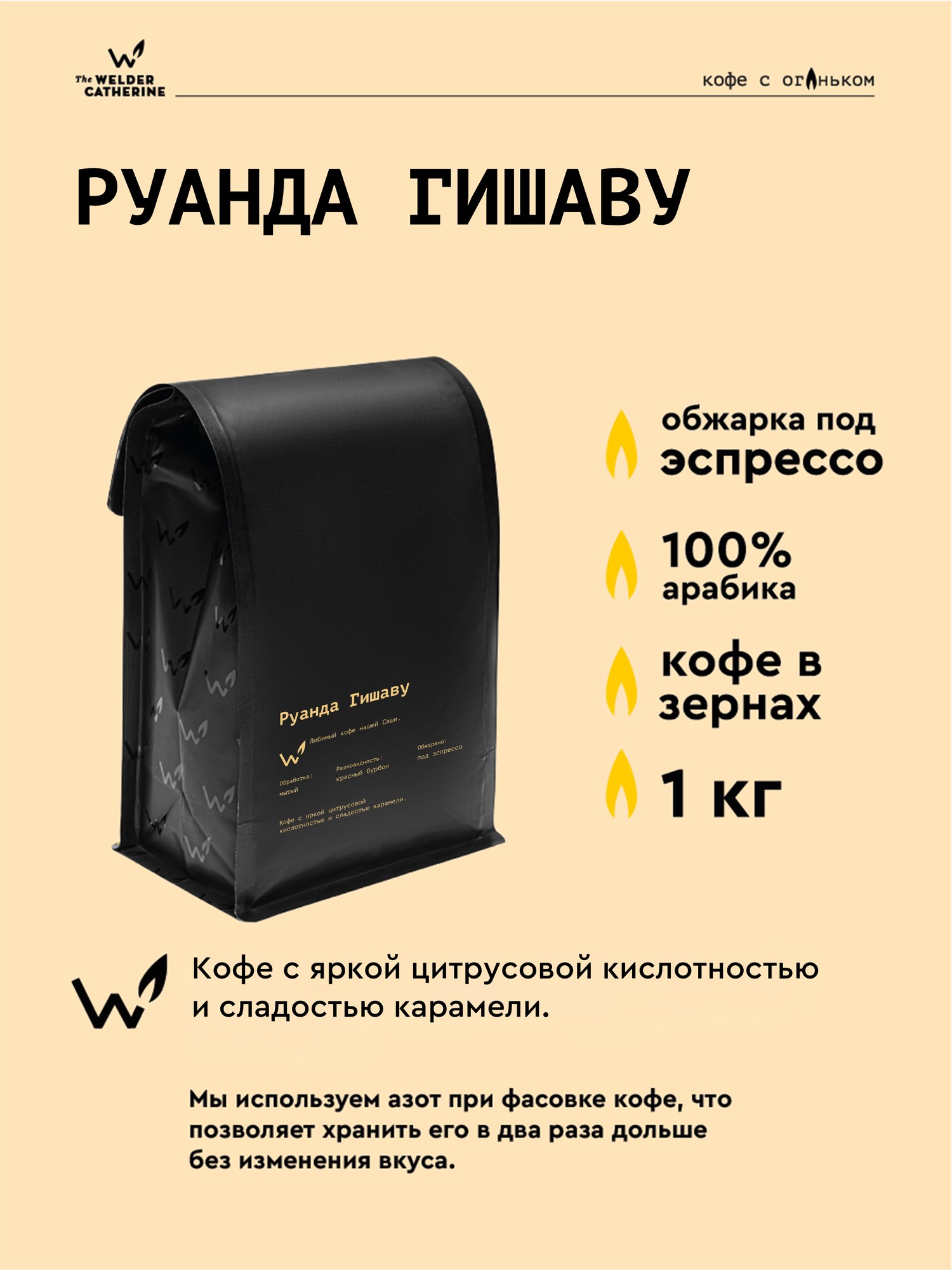 Кофе в зернах Сварщица Екатерина "Руанда Гишаву" под эспрессо - 1 кг