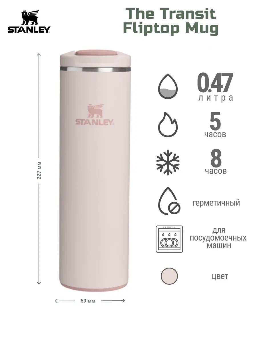 Термокружка Stanley AeroLight Transit Fliptop Mug, 0.47л , розовый кварц