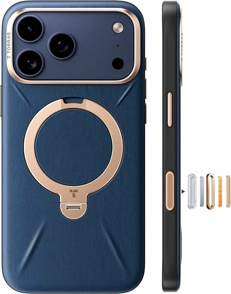Чехол Torras Premium Leather Pivot для iPhone 17 Pro, Синий