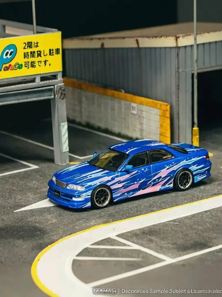 TW Игрушечный автомобиль Mark II JZX100, 1/64, металлический синий с пламенем