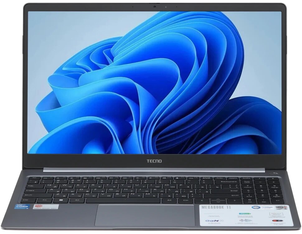 15.6" Ноутбук Tecno Megabook T15AA, Intel Core i5-1235U, LPDDR4-16ГБ, SSD-512ГБ, Windows 11 Home, серый